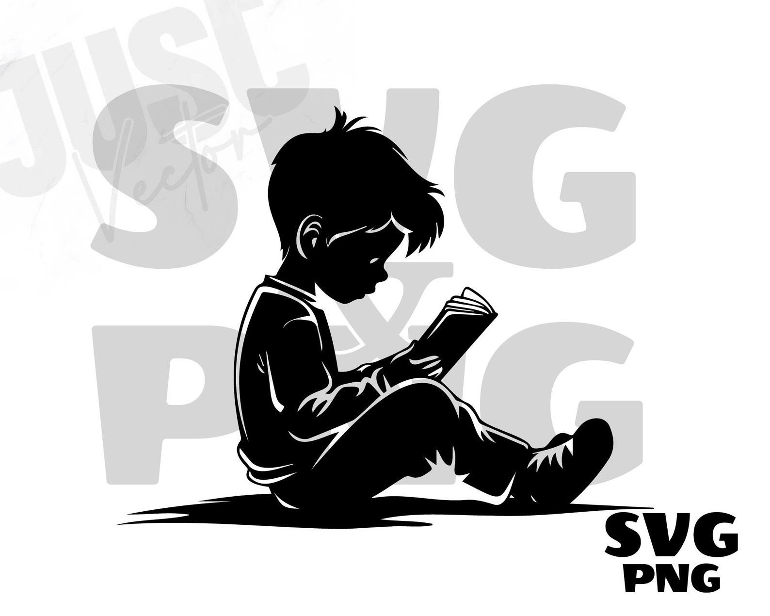 Kid Reading Svg, Book Lover, Boy Reading Silhouette, Reading Book Svg ...
