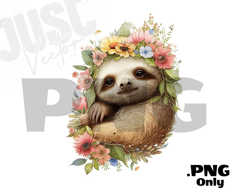 10 Design Watercolor of Sloth With Flowers Sloth PNG - Etsy