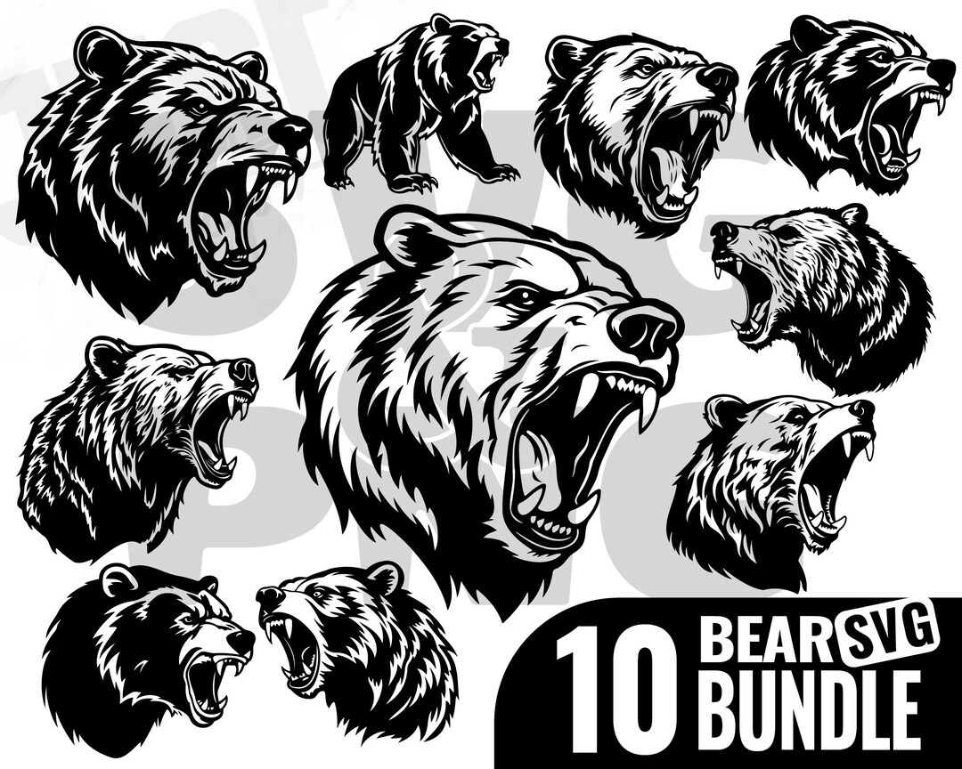 10 Design Ferocious Bear Bundle Svg, Angry Bear Svg, Angry Bear PNG ...