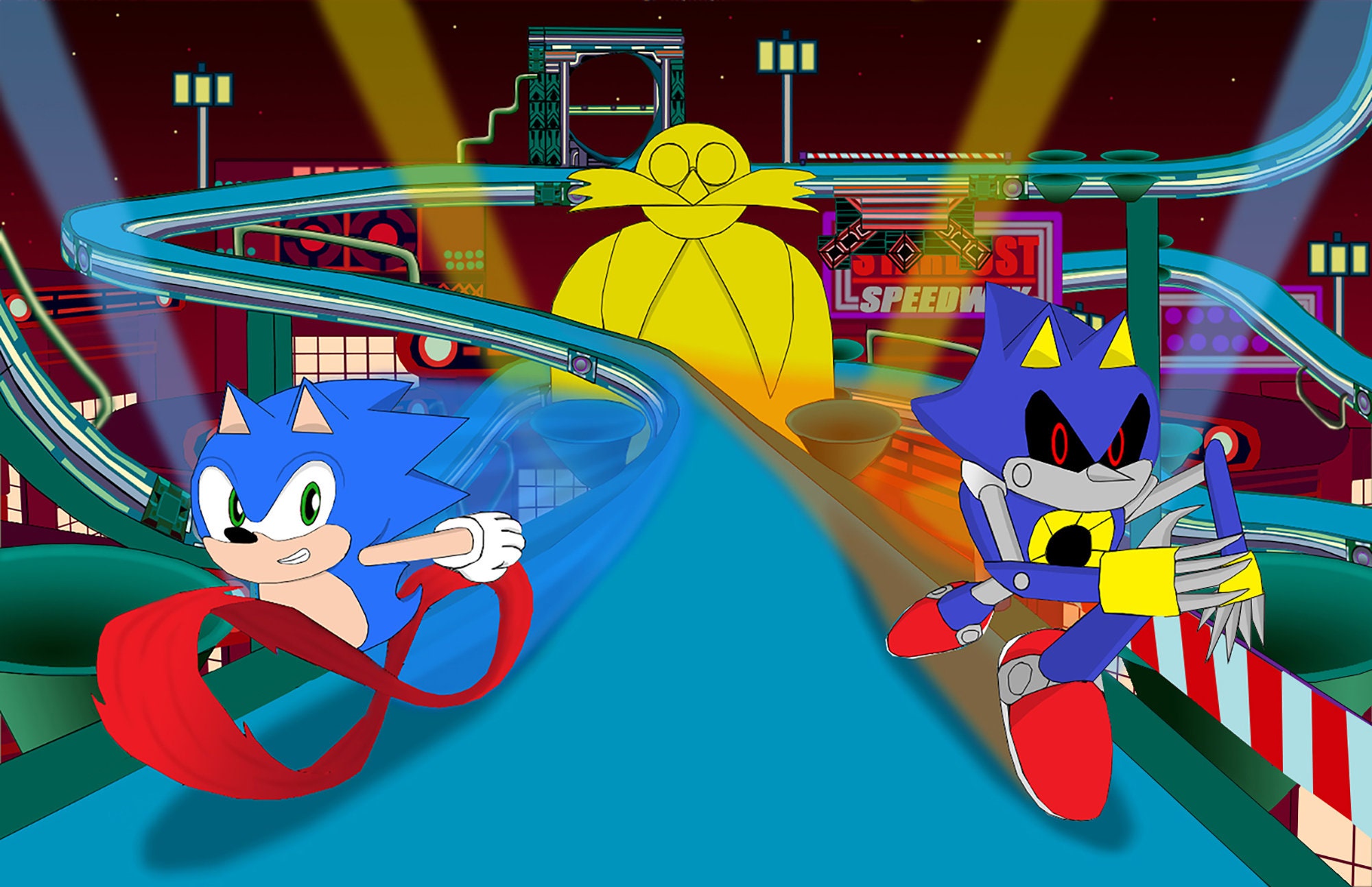 Sonic Vs Metal Sonic In Stardust Speedway Race Original Fan Etsy UK Sonic Vs Metal Sonic In Stardust Speedway Race Original Fan Etsy UK