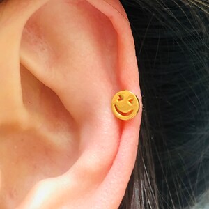 14k Gold Emoji Face Piercing Yellow Gold Tiny Studs Everyday - Etsy