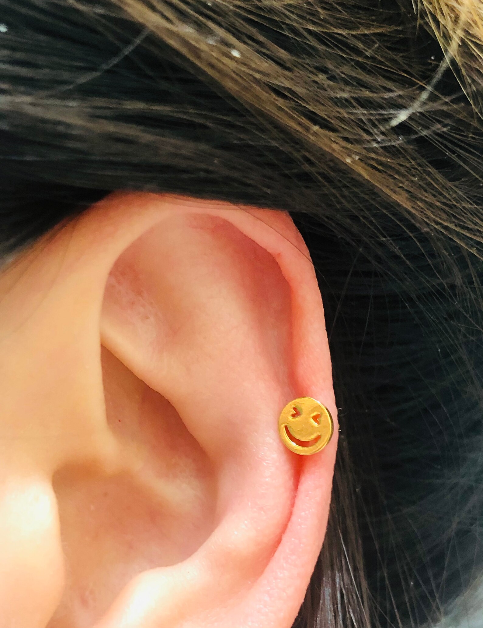 14k Gold Emoji Face Piercing Yellow Gold Tiny Studs Everyday - Etsy