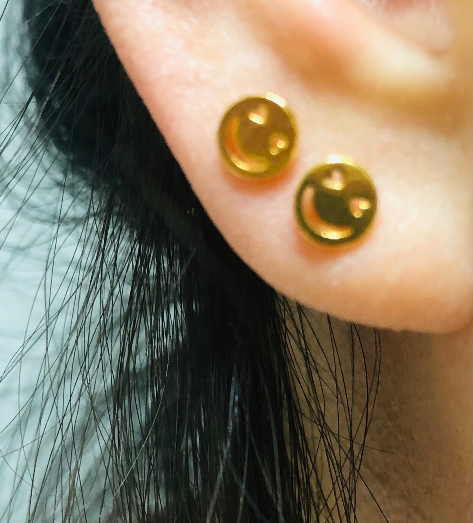 14k Gold Emoji Face Piercing Yellow Gold Tiny Studs Everyday - Etsy