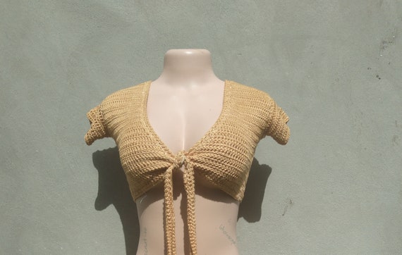 CROCHET MINI TOP Crochet Tie Front Mini Crop Top Crop Top | Etsy