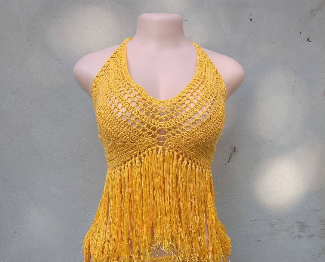 CROCHET FRINGE TOP- Crochet Top- Fringes- Fringes Top- Boho Top- Breezy ...