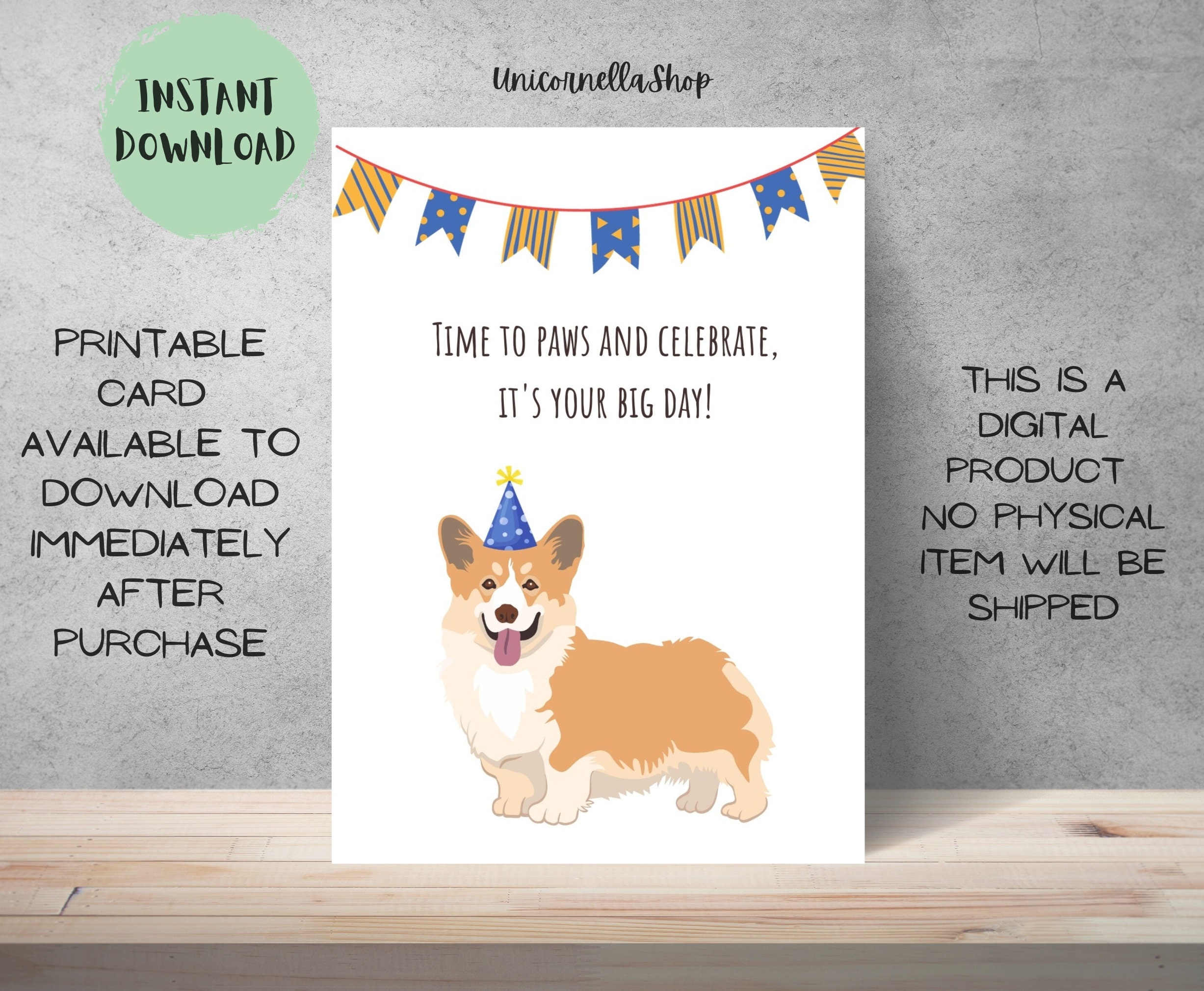 Corgi Birthday Card Printable Birthday Card Cute Corgi Card - Etsy