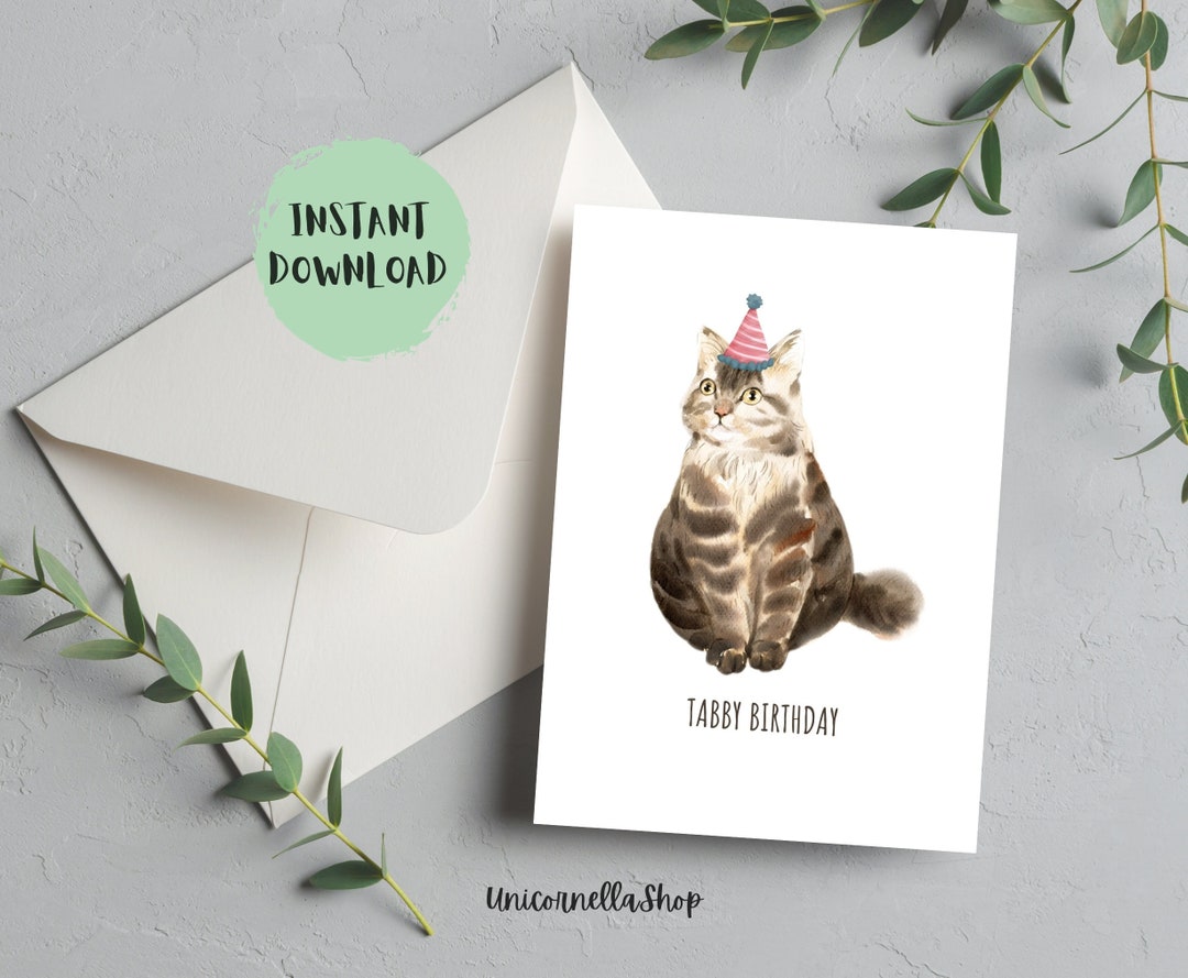 Tabby Cat Birthday Card, Cat Birthday Card, Tabby Birthday Card, Funny ...