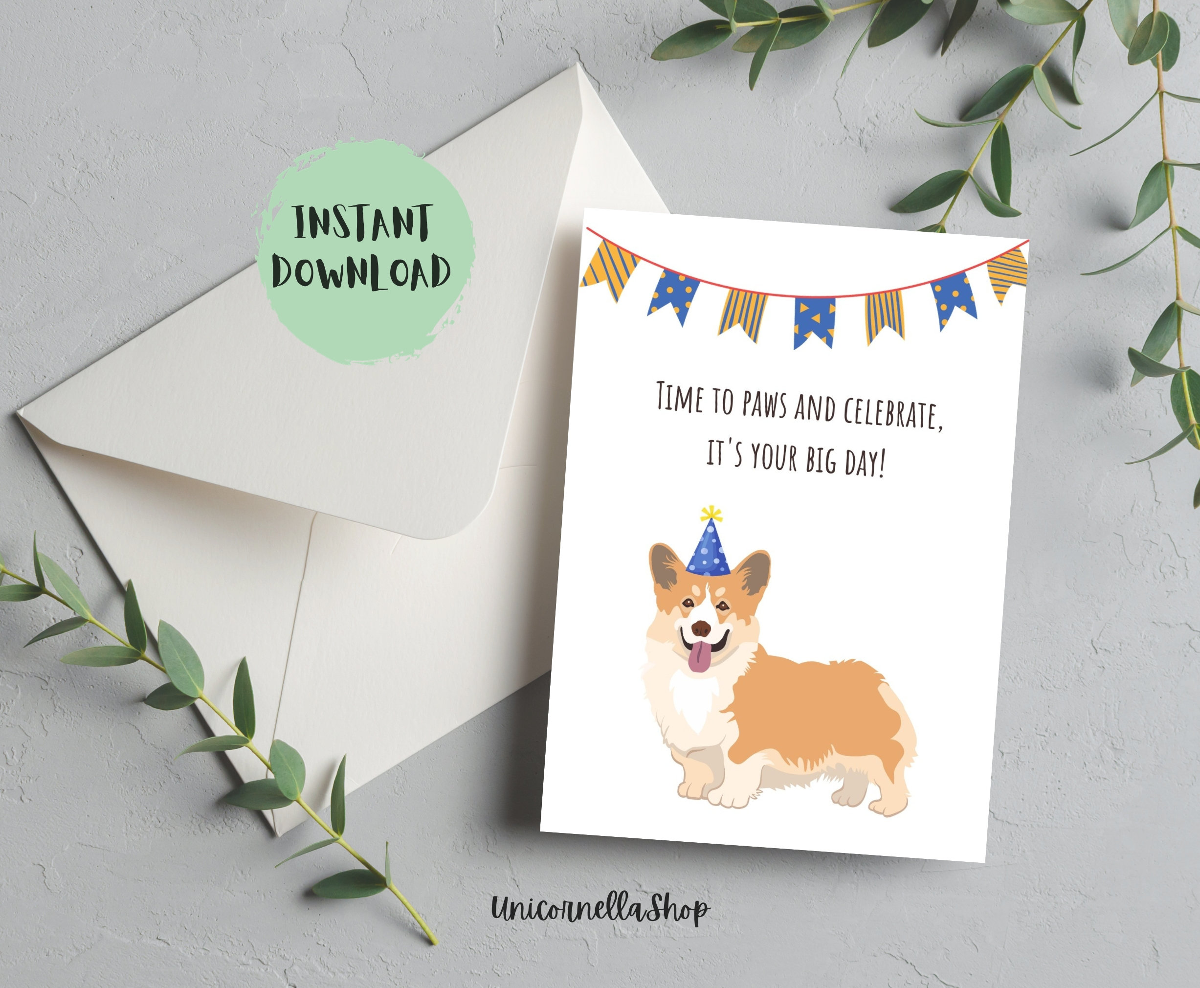 Corgi Birthday Card Printable Birthday Card Cute Corgi Card - Etsy