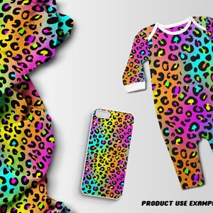 90's Neon Rainbow Leopard Print Seamless Pattern Background, Digital ...