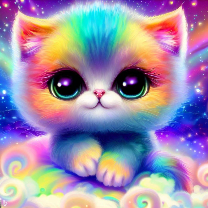 Cute Kitten Sublimation, Rainbow Cat Portrait, Cat JPG, Colorful Kitten ...