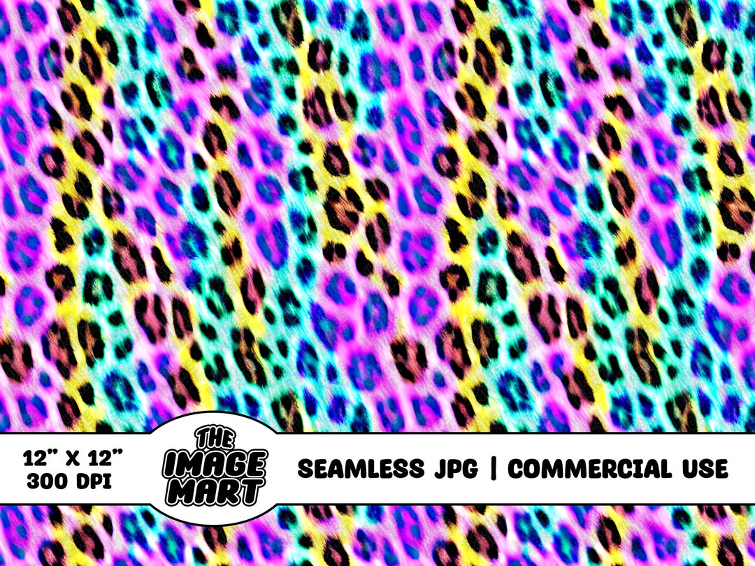 90's Neon Rainbow Leopard Print Seamless Pattern Background, Digital ...