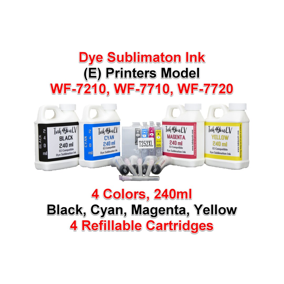 Dye Sublimation Ink 4 Colors 240ml, 4 Bottles, for E Printers Model WF ...
