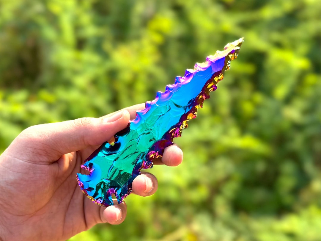 6" Titanium Aura Arrowhead, Hand-knapped Aura Coated Arrowhead, Rainbow ...