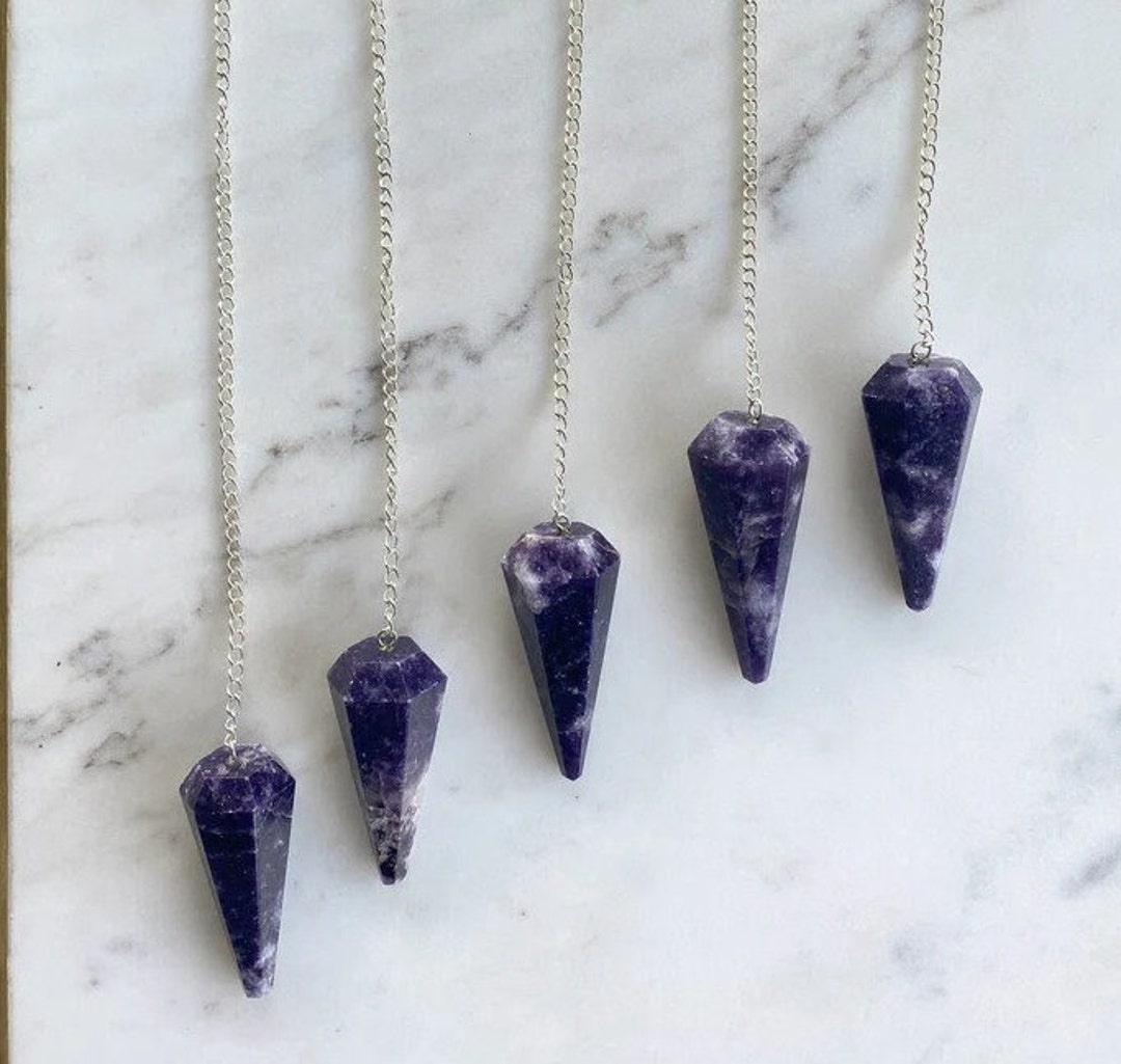 Bulk Lepidolite Crystal Pendulum | Crystal Pendulums | Faceted Cone ...