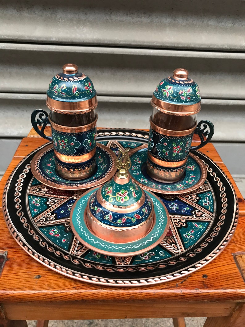 Handmade Copper Tea Serving Set for 2 Person Hand Painted - Etsy