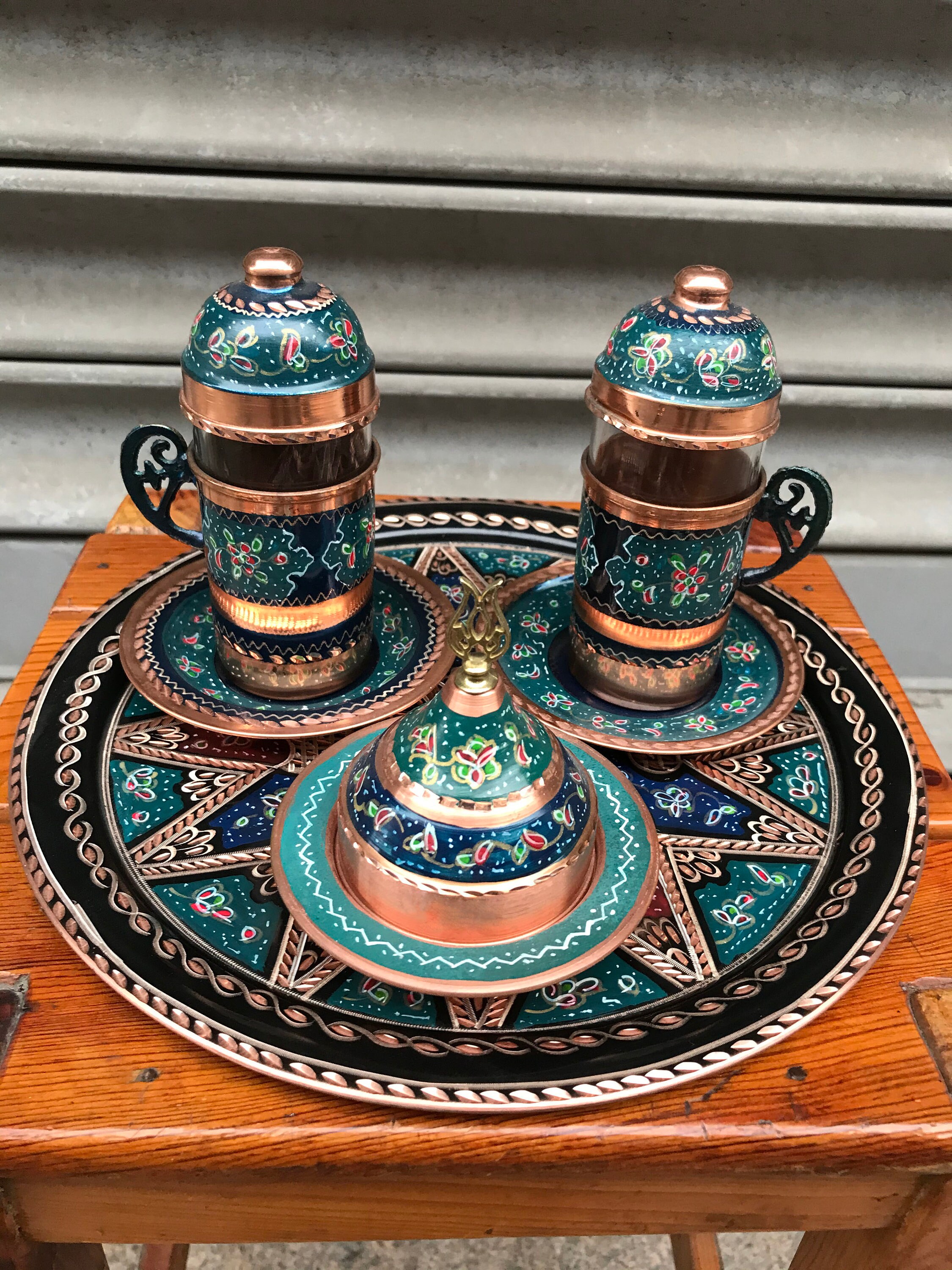 Handmade Copper Tea Serving Set for 2 Person Hand Painted - Etsy