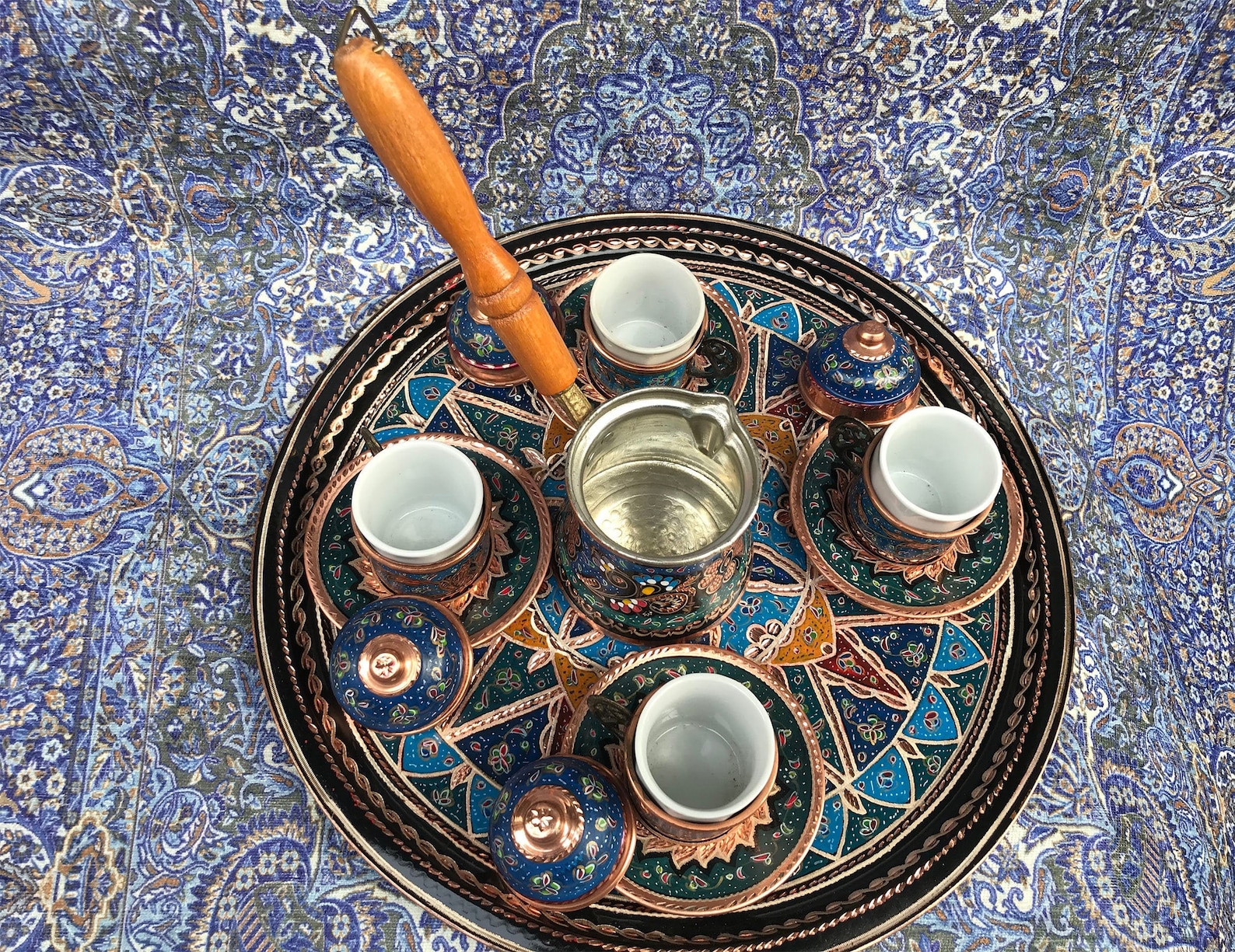 Hand Painted Turkish Coffee Set for 4 Person, Handmade and Varnished ...