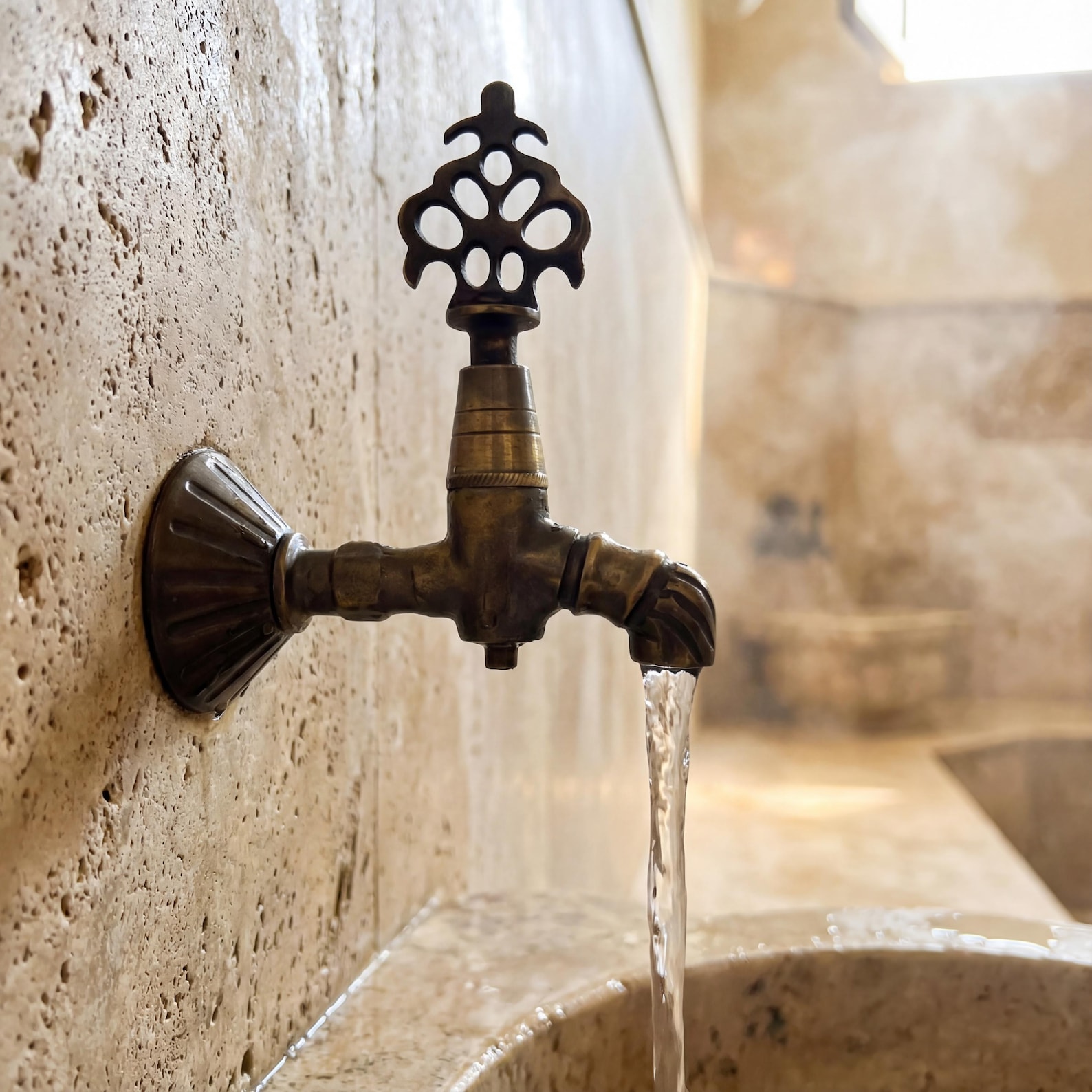 Solid Brass Wall Faucet, Ottoman Tulip Motif Spigot, Heavy Cast Garden ...