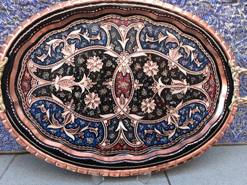 Hand Made Tulip Design Decorative Serving Tray, Copper Home Decor ...