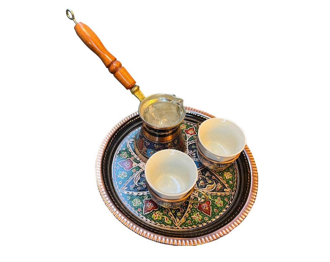 Handmade Coffee Service Set for 2 Person, Engraved Copper Espresso ...