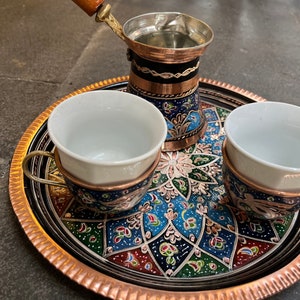 Handmade Coffee Making Set for 2 Person, Hand Painted Copper Coffee ...