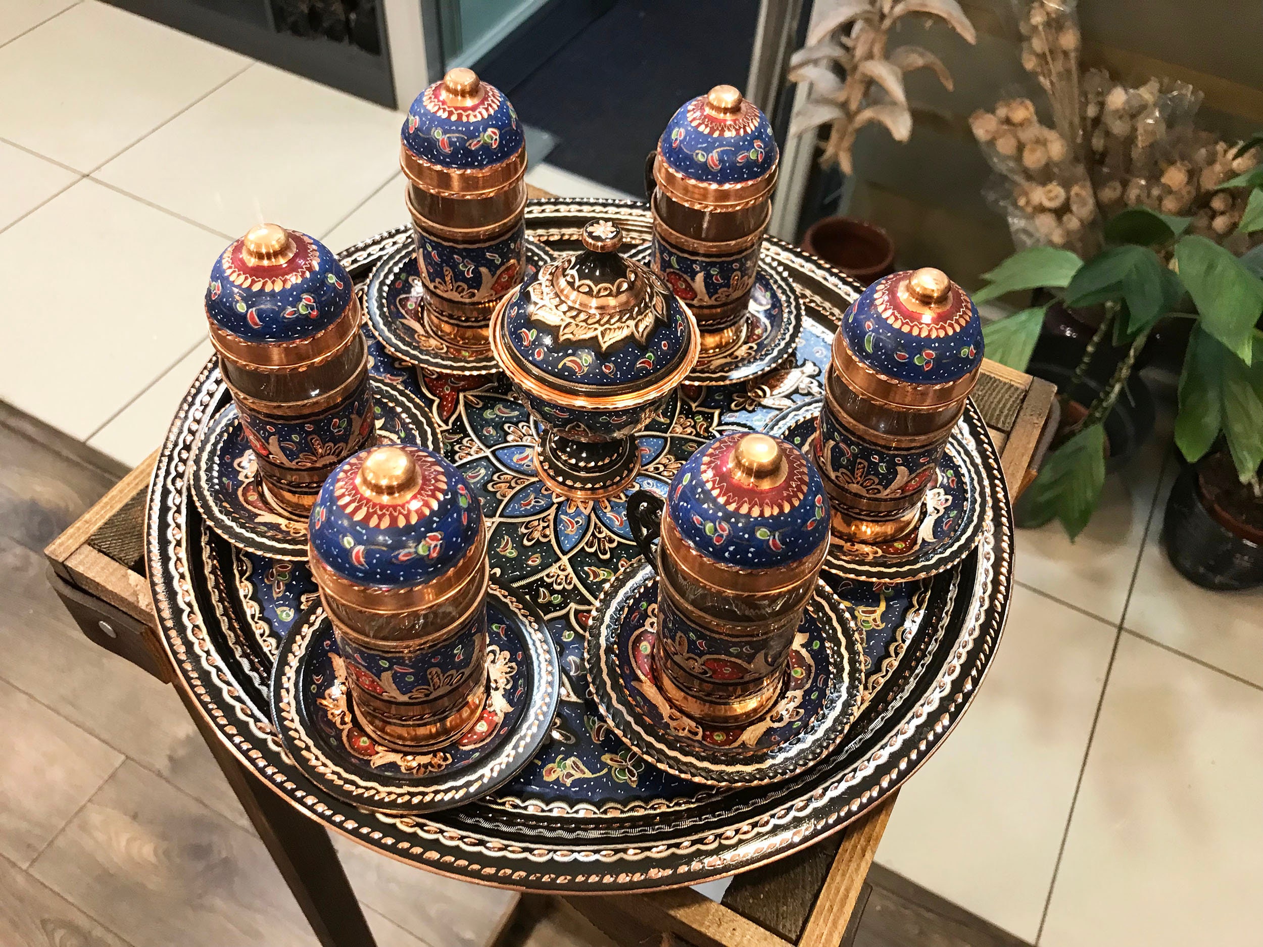 Turkish Blue Tea Serving Set With Decorative Tray for 6 | Etsy