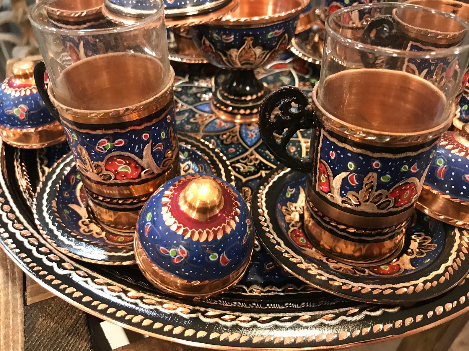 Turkish Blue Tea Serving Set With Decorative Tray for 6 | Etsy