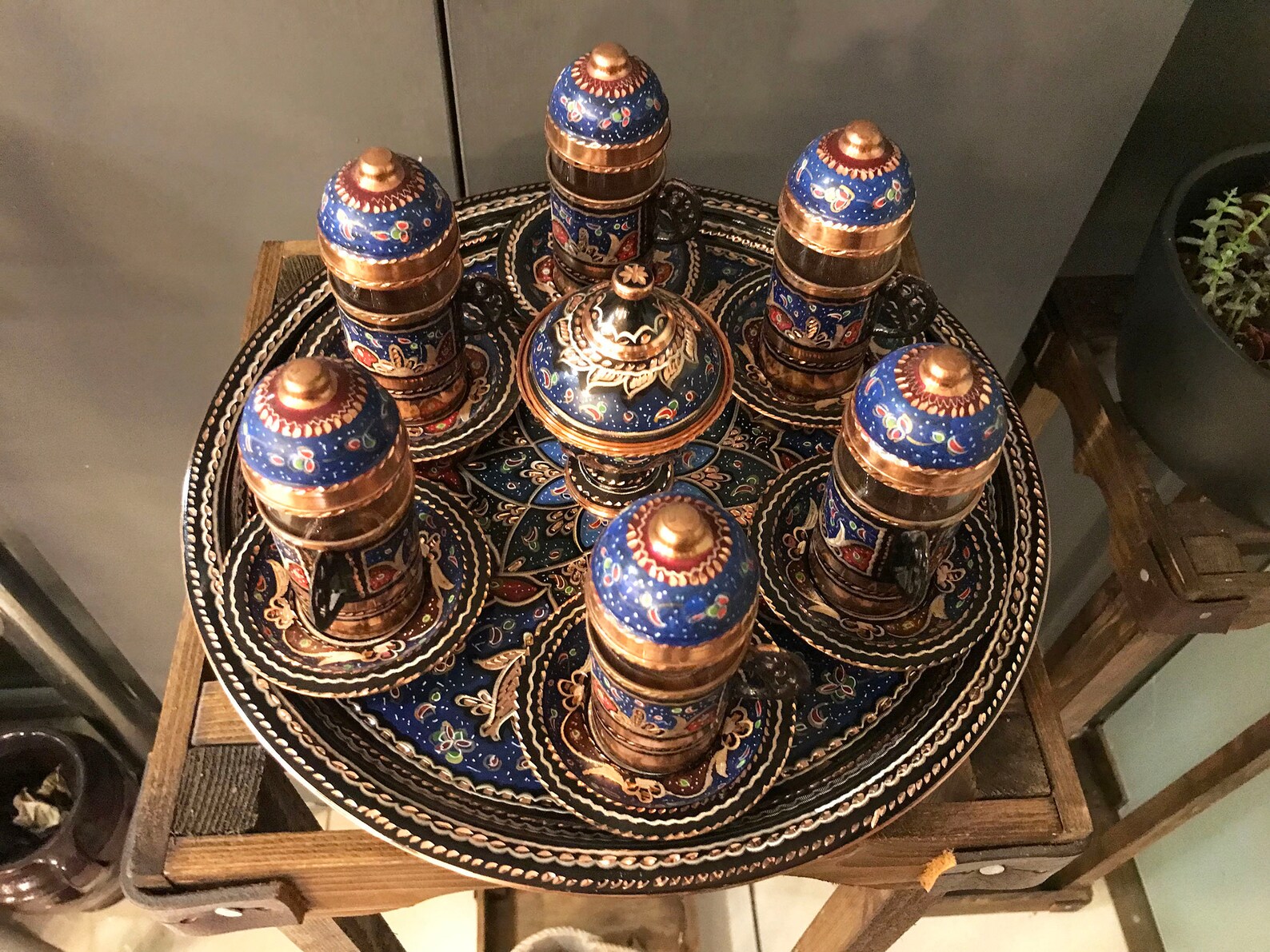 Turkish Blue Tea Serving Set With Decorative Tray for 6 | Etsy