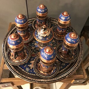 Turkish Blue Tea Serving Set With Decorative Tray for 6 | Etsy