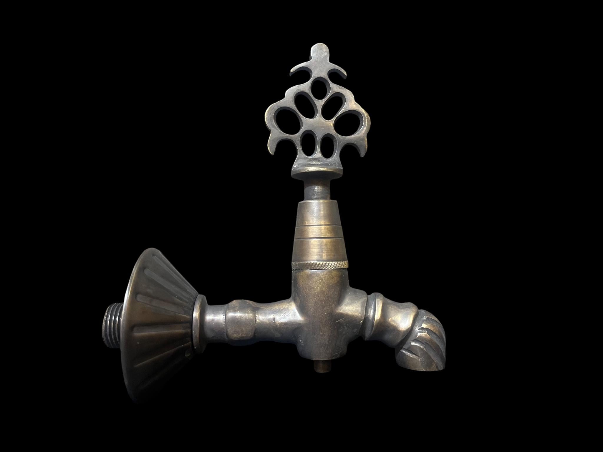 Solid Brass Wall Faucet, Ottoman Tulip Motif Spigot, Heavy Cast Garden ...