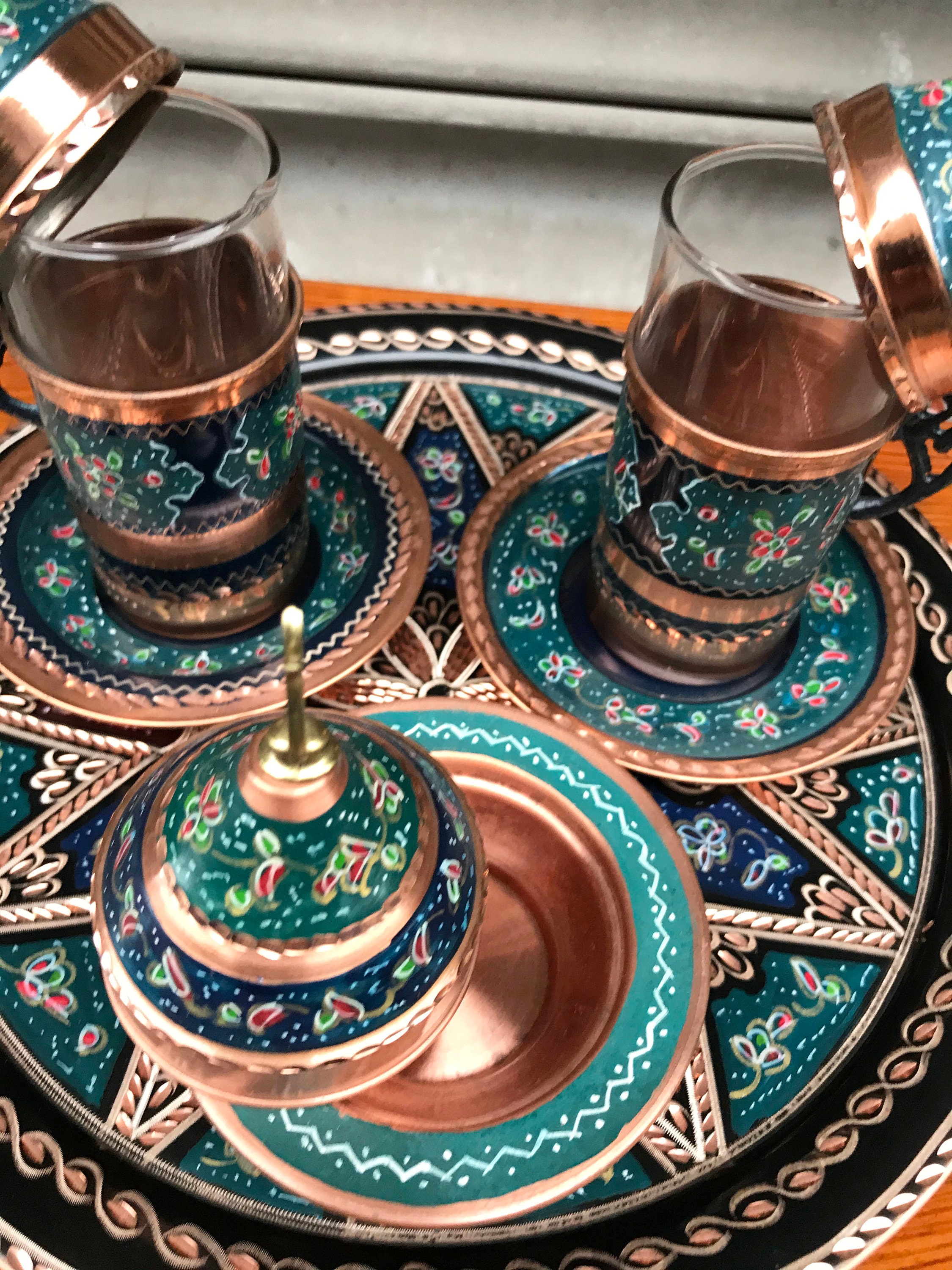 Handmade Copper Tea Serving Set for 2 Person Hand Painted - Etsy
