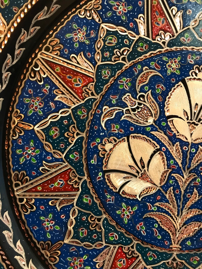 Hand Painted Copper Plate Engraved Copper Serving Tray | Etsy