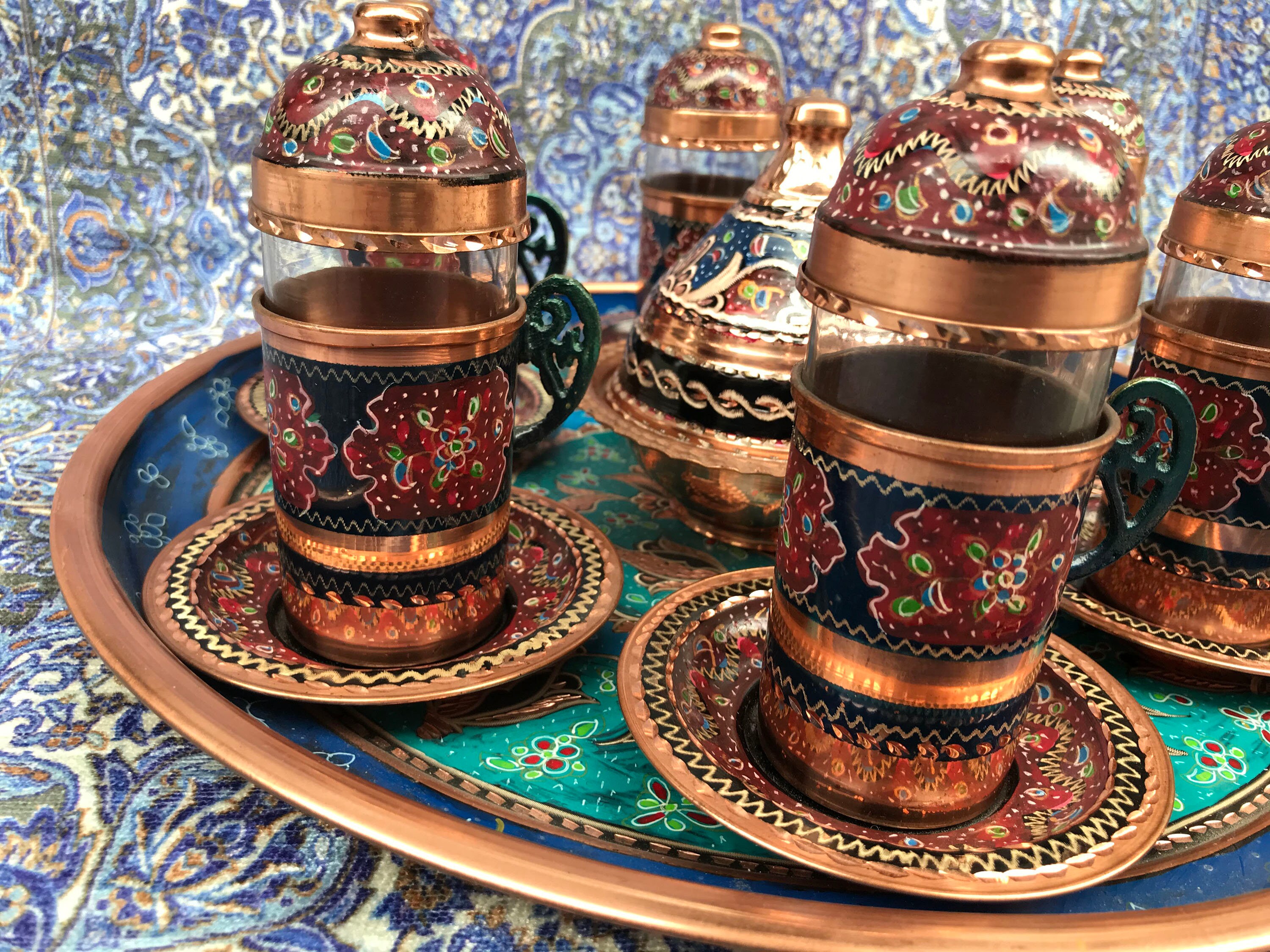 Turkish Tea Set Colorful Serving Set for 6 Person Hand - Etsy