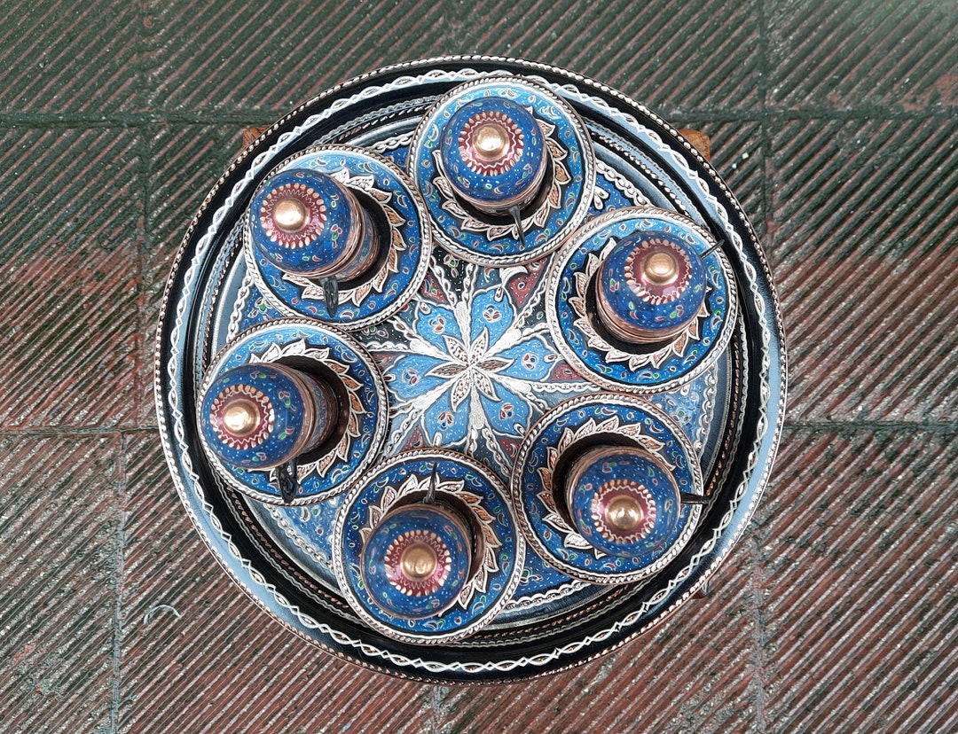 Turkish Tea Set Blue Tea Service Set for 6 Person Hand - Etsy