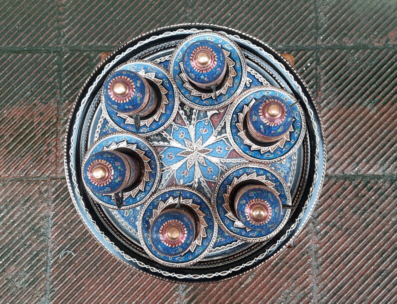 Turkish Tea Set Blue Tea Service Set for 6 Person Hand | Etsy