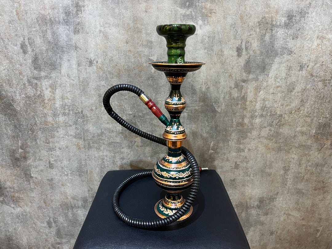 Unique Green Elegant Turkish Hookah Set, Hand Painted Green Copper ...
