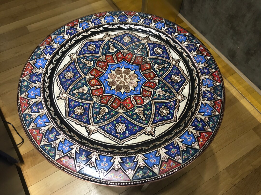 Handmade Copper Turkish Plate, Colorful Tray, Suitable for Wall Hanging ...