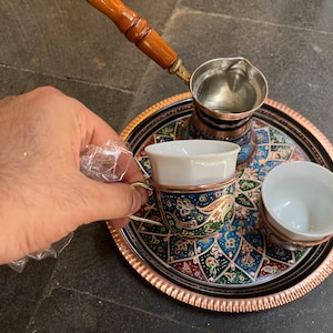 Handmade Coffee Making Set for 2 Person, Hand Painted Copper Coffee ...