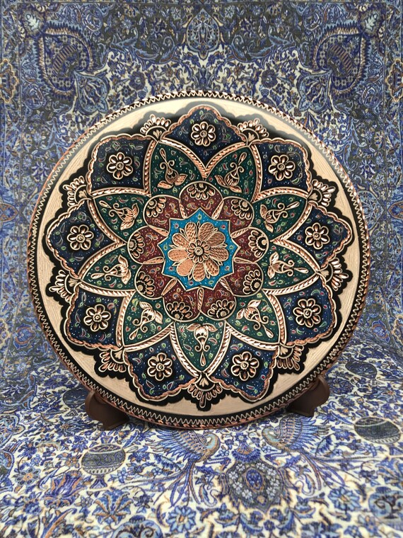 Handmade Copper Turkish Plate Colorful Tray Suitable for | Etsy