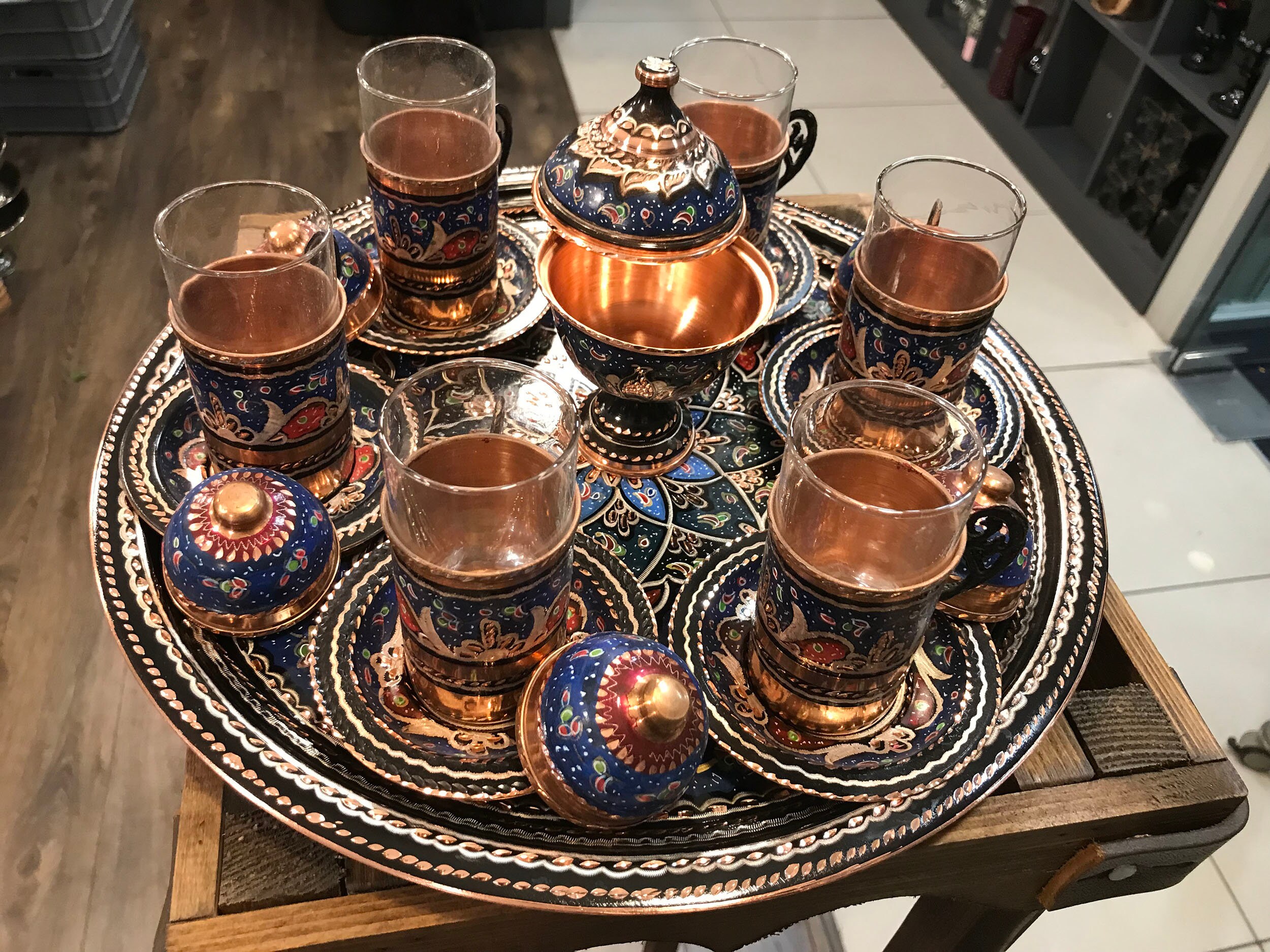 Turkish Blue Tea Serving Set With Decorative Tray for 6 | Etsy