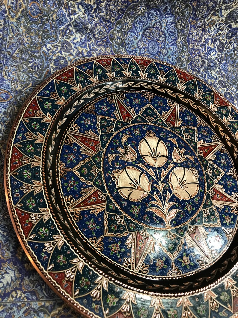 Hand Painted Copper Plate Engraved Copper Serving Tray | Etsy