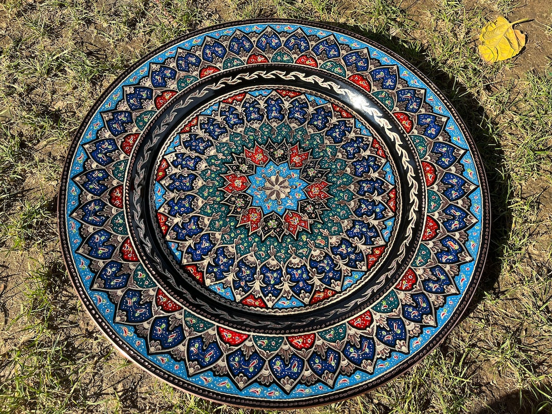 Modern Large Wall Decor, Hand Painted Large Serving Tray Round 20 Inc ...