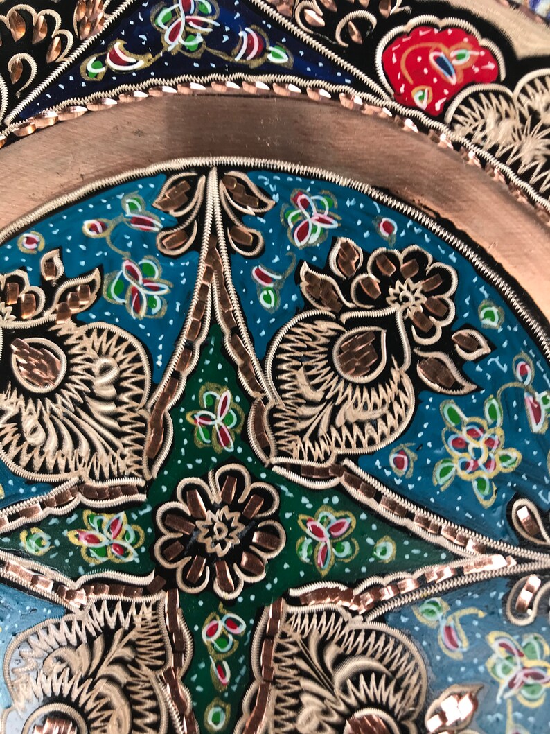 Hand Painted Copper Tray, Copper Plate Wall Hanging, Kitchen Decor ...