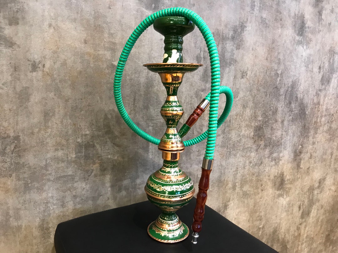 Unique Green Elegant Turkish Hookah Set, Hand Painted Green Copper ...