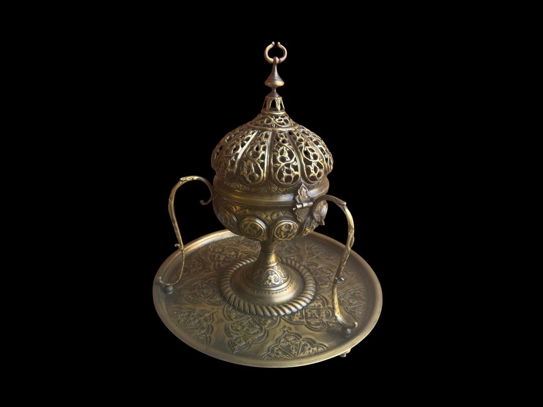 Hand-chased Brass Incense Burner, Ottoman Dome & Crescent Finial ...