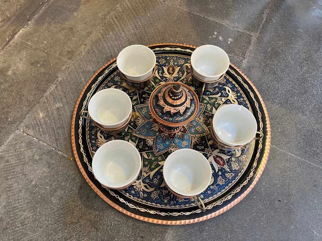 Premium Copper Tea Service Set With Sugar Bowl, Turkish Serving Set for ...