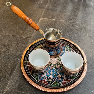Handmade Coffee Making Set for 2 Person, Hand Painted Copper Coffee ...