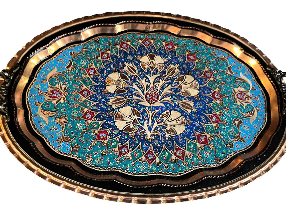 Etched Copper Serving Tray: Floral Kitchen & Bar Decor - Etsy