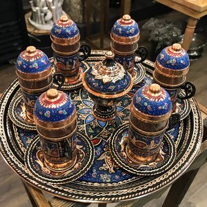 Turkish Blue Tea Serving Set With Decorative Tray for 6 | Etsy