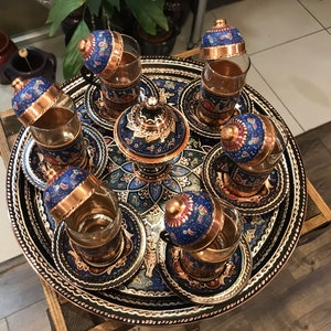 Turkish Blue Tea Serving Set With Decorative Tray for 6 | Etsy